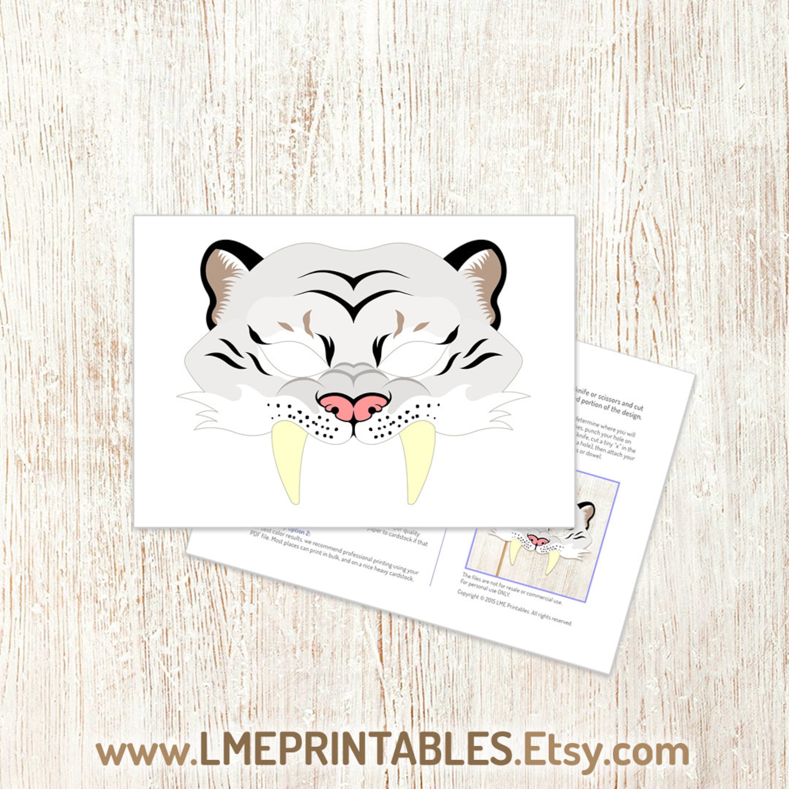 White Saber Tooth Tiger Mask Printable Halloween Costume - Etsy