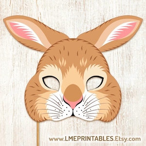 Rabbit Printable Mask Hare Costume Forest Bunny Easter Halloween Brown ...