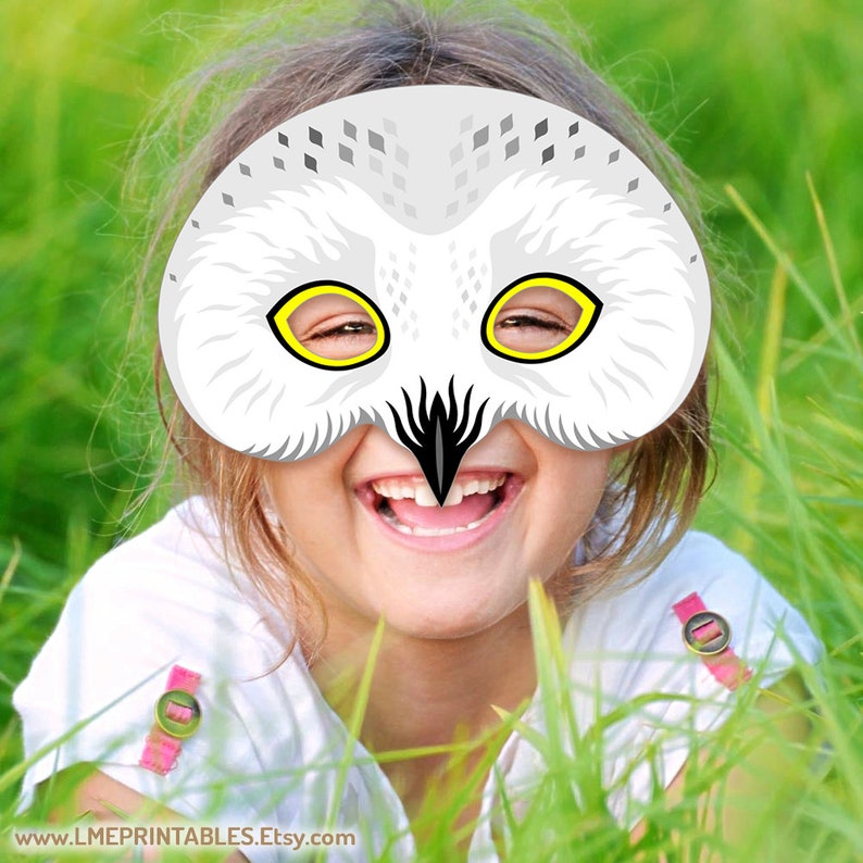 Snow Owl Mask Printable Bird Costume Halloween Forest Animal Party ...