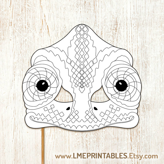 Chameleon Coloring Printable Mask Carnival Costume Reptile Lizard Party ...