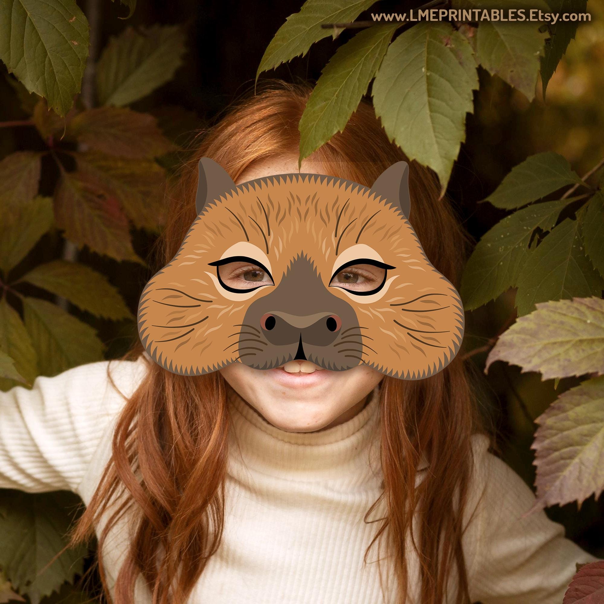 Capybara Printable Mask Castor Costume Forest Animal Halloween Marmot ...