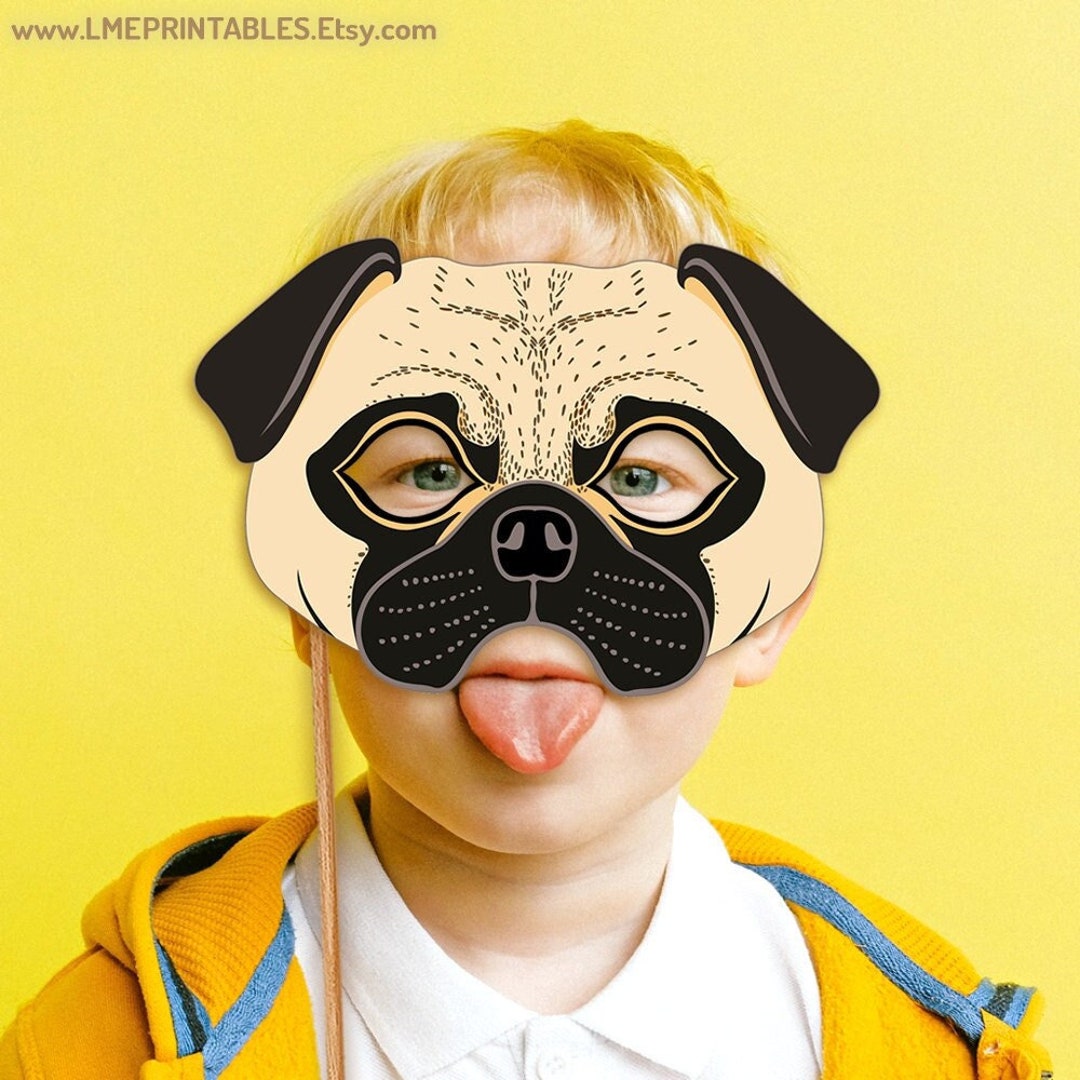Pug Dog Mask Printable Costume Fawn Carlin Mops Dutch Bulldog Mastiff ...