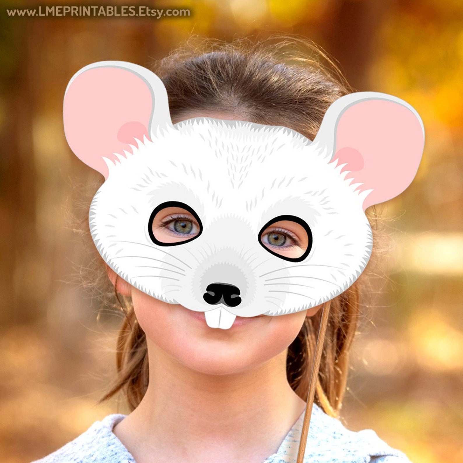 White Mouse Mask Printable Costume Rat Hamster Paper Animal Sewer PDF ...