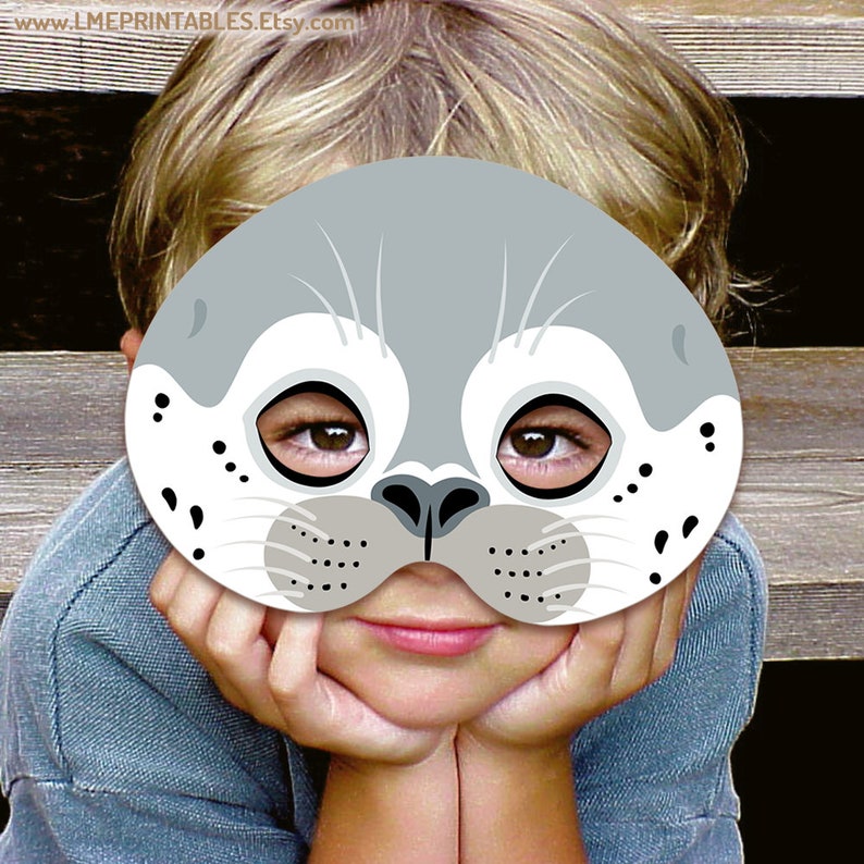 Seal Mask Printable Harbor Seal Gray Harp Halloween Costume Pool Party ...