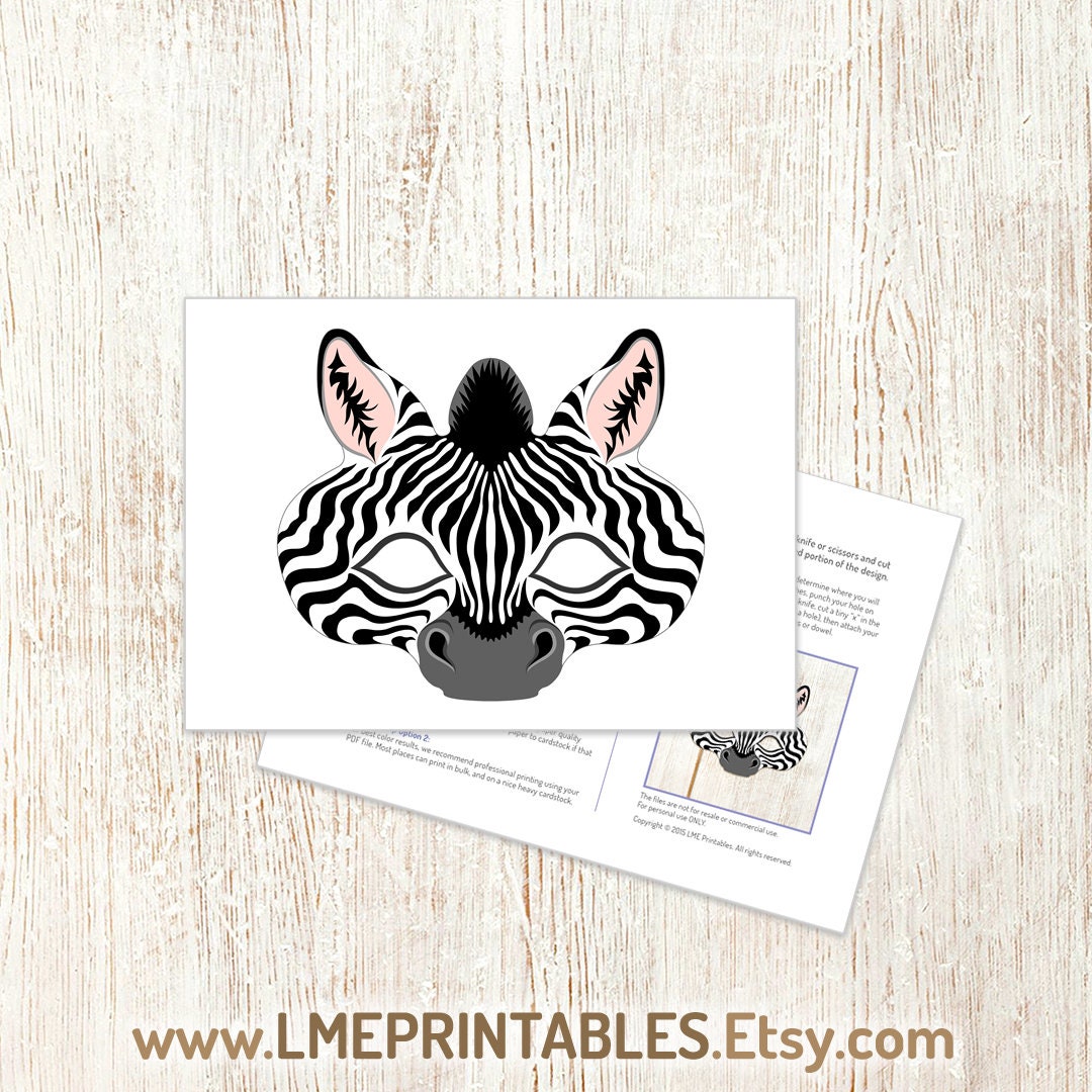 Zebra Mask Printable Animal Party Halloween Safari Costume Jungle PDF ...