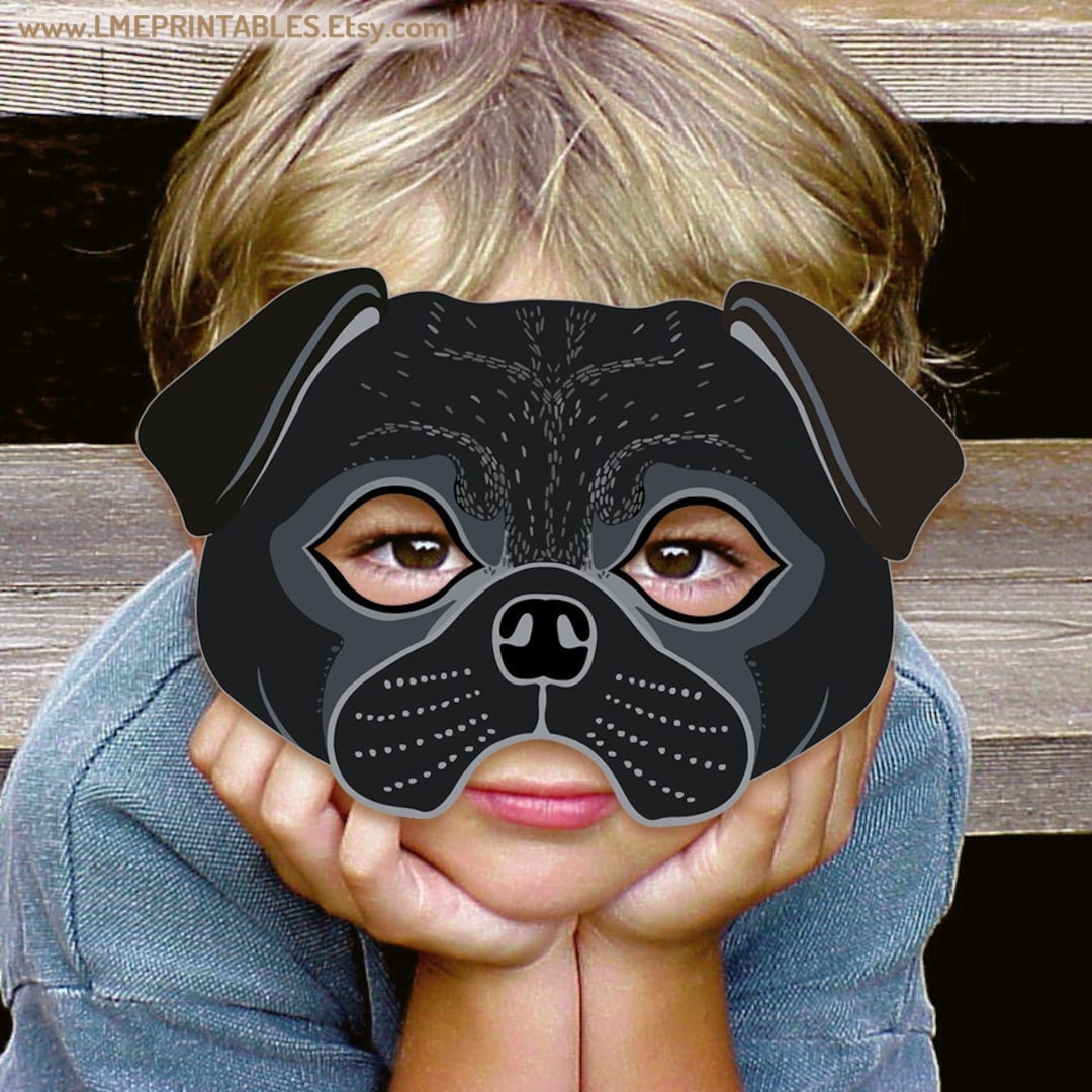 Black Pug Dog Mask Printable Halloween Carlin Mops Dutch Bulldog ...