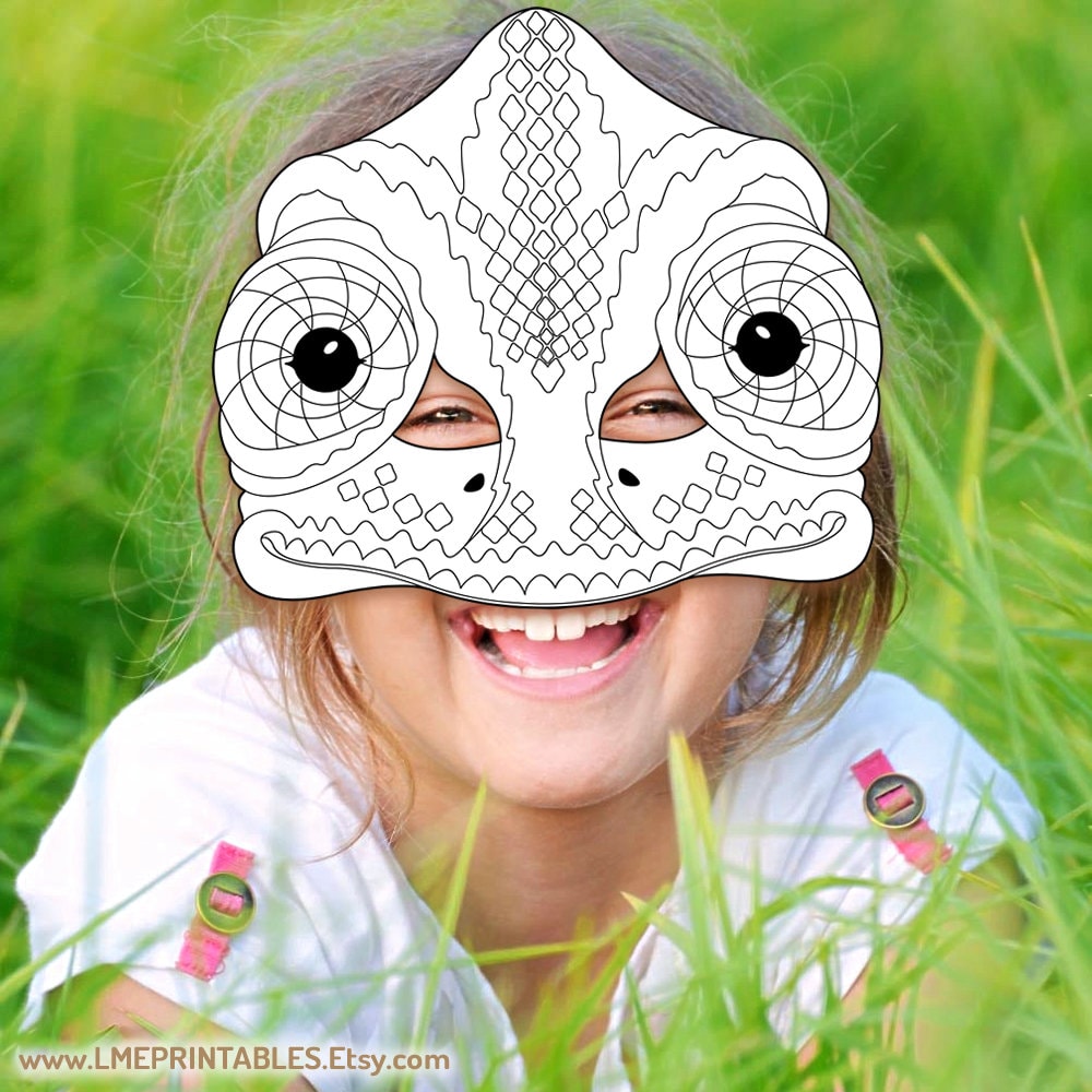 Chameleon Coloring Printable Mask Carnival Costume Reptile Lizard Party ...