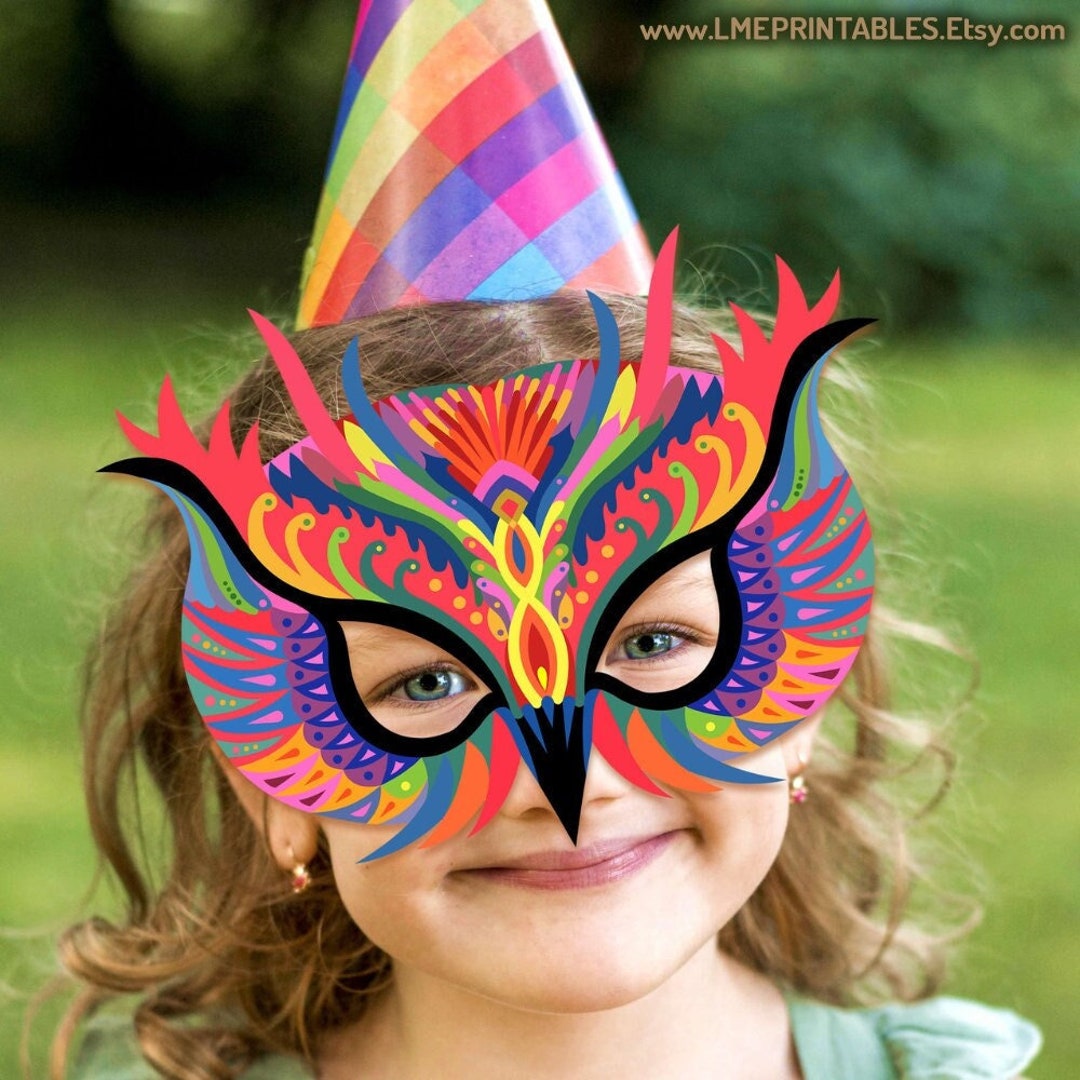 Owl Bird Mask Printable Halloween Costume Party Birthday Colorful Paper ...