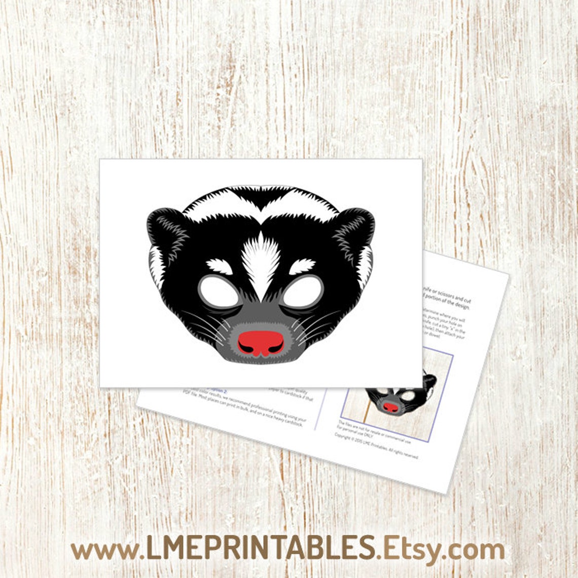 Skunk Mask Printable Halloween Costume Animal Woodland Stink - Etsy