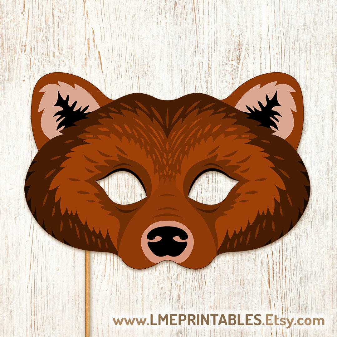 Bear Mask Printable Grizzly Bears Brown Halloween Costume Paper Masks ...