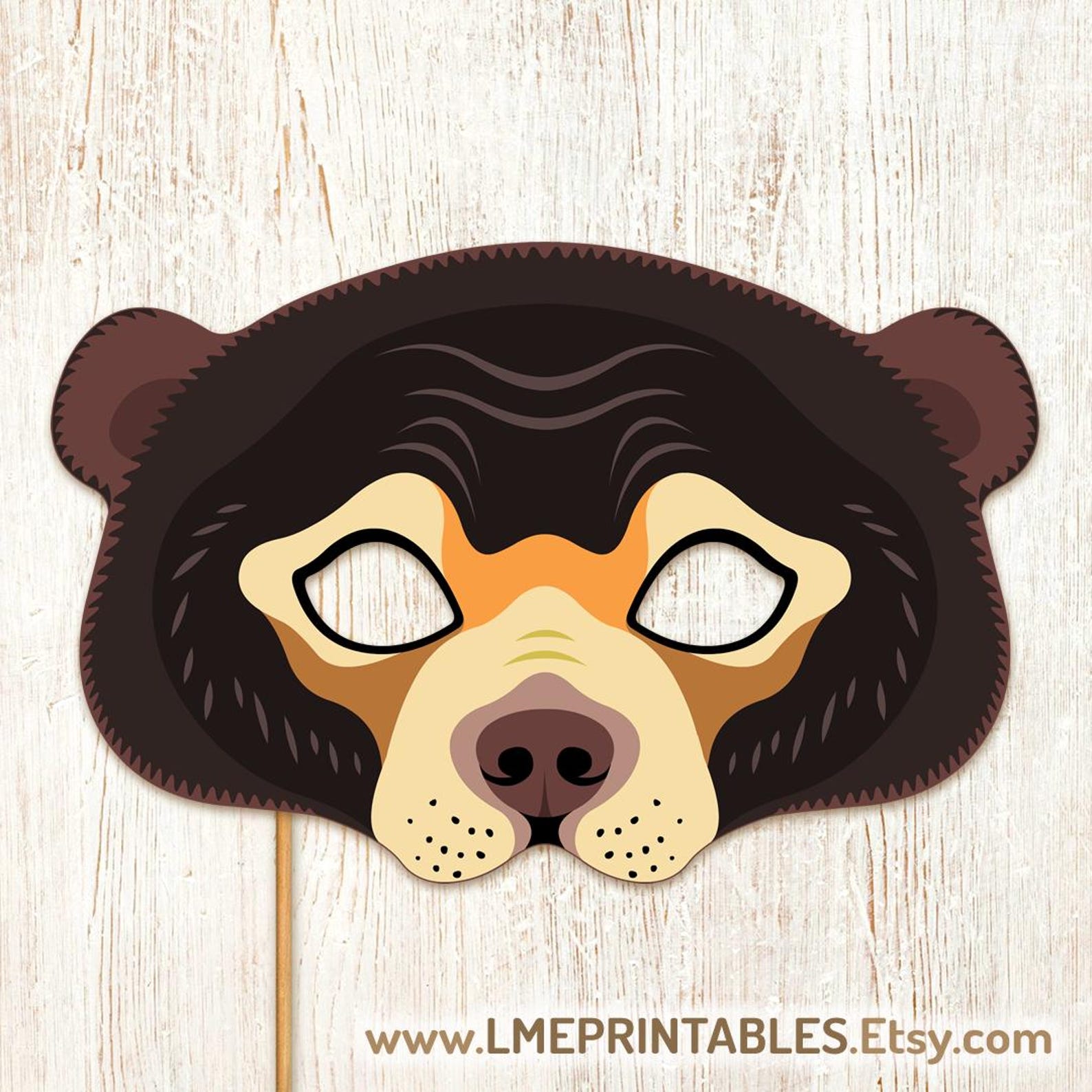 Sun Bear Mask Printable Costume Halloween Woodland Paper Animal Honey ...