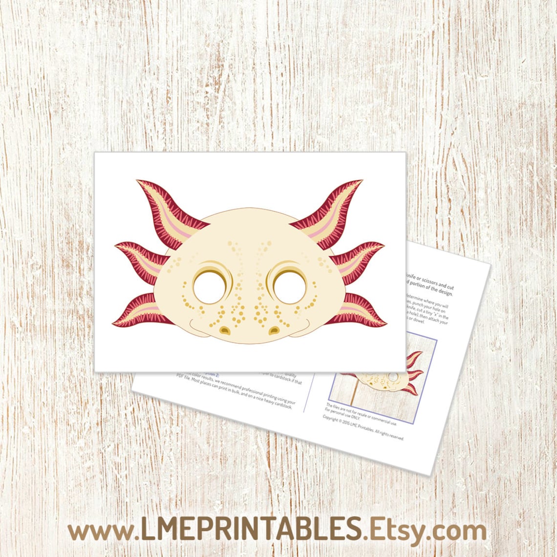 Axolotl Mask Printable Halloween Costume Albino Amphibian - Etsy