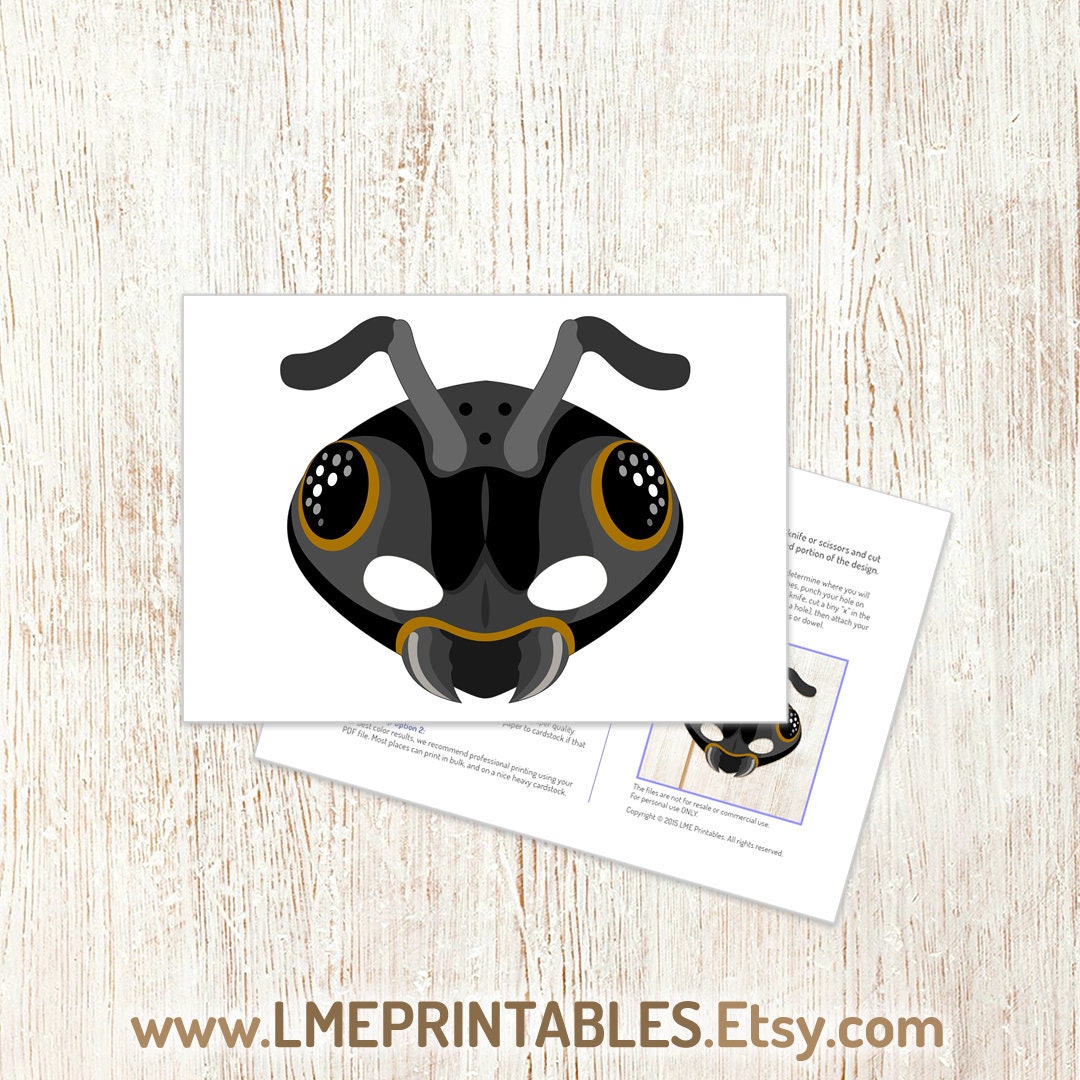Ant Mask Printable Costume Black Insect Bug Crafts Halloween Activity ...