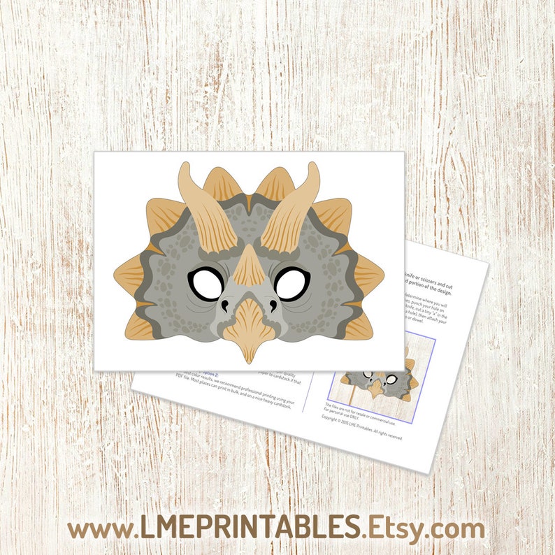 Triceratops Mask Printable Dinosaur Animal Costume Halloween Pattern ...