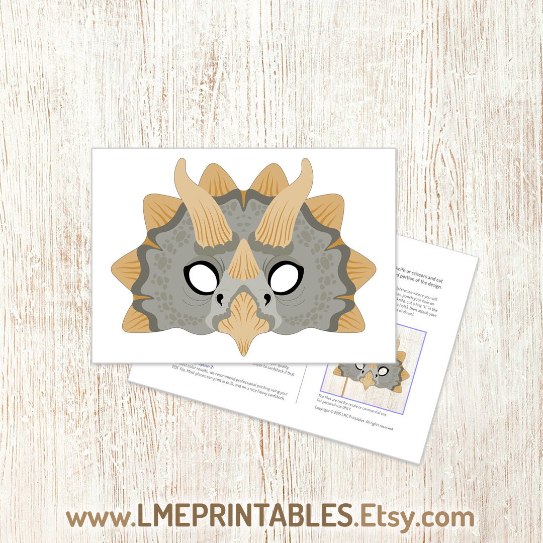 Triceratops Mask Printable Dinosaur Animal Costume Halloween Pattern ...