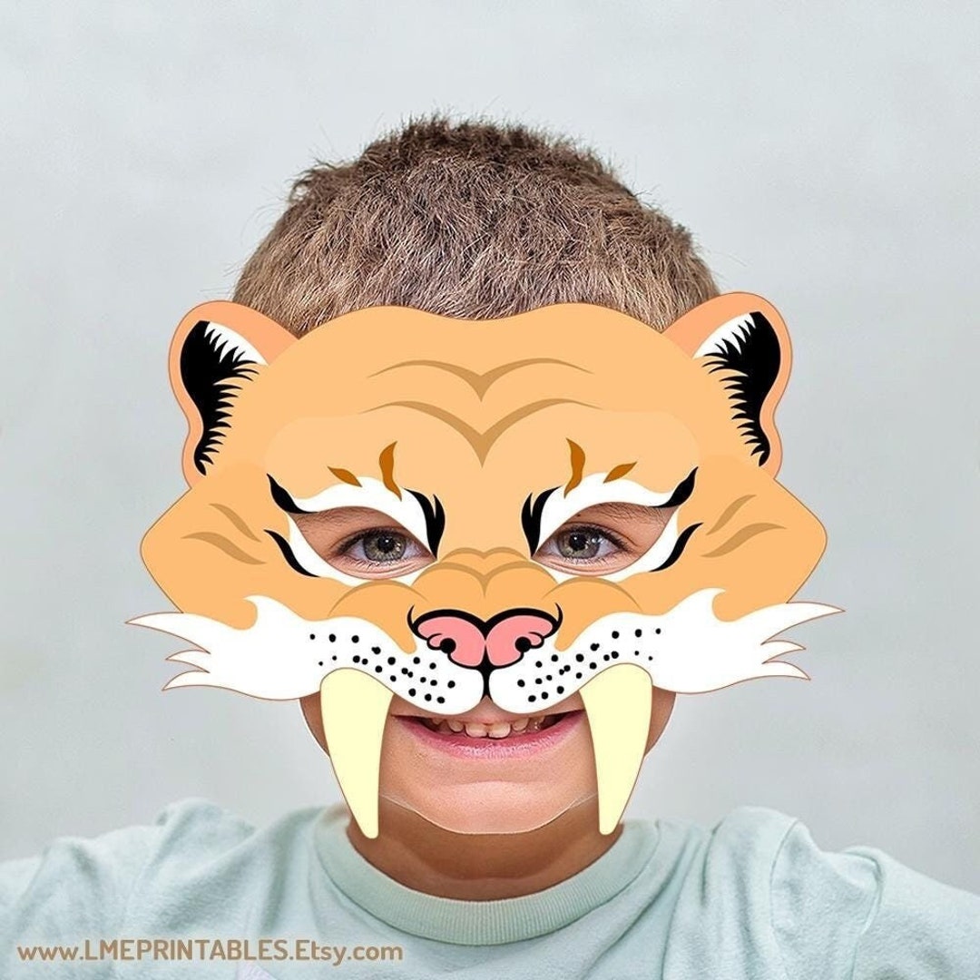 Smilodon Mask Printable Costume Carnival Sabertooth Tiger Prehistoric ...