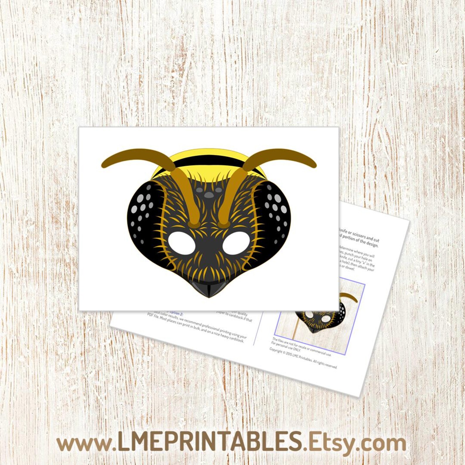 Bee Mask Printable Bumblebee Costume Insect Animal Bug Activity School ...