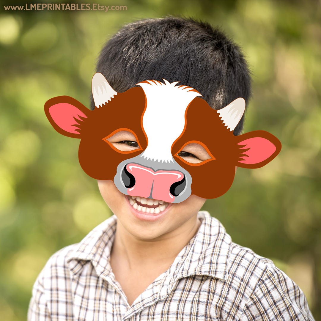Mask Cow Printable Costume Animal Farm Barnyard Party Birthday Brown ...