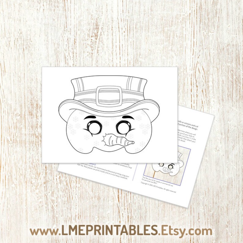 Snowman Coloring Mask Printable Halloween Costume Christmas Party Snow ...