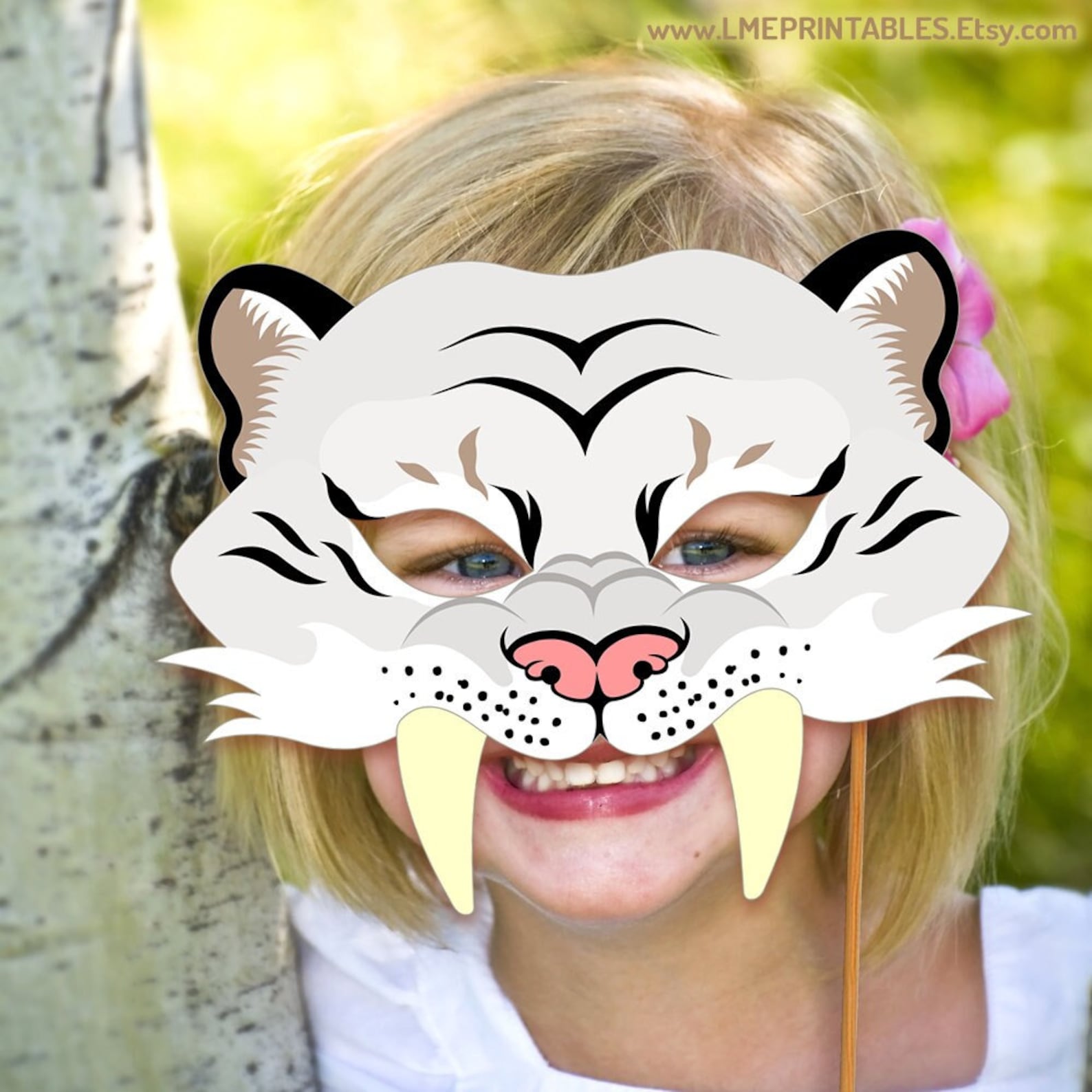 White Saber Tooth Tiger Mask Printable Costume Smilodon Prehistoric ...