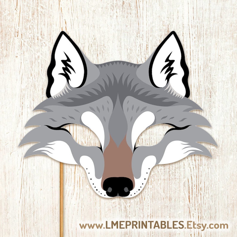 Gray Wolf Mask Printable Costume Carnival Woodland Halloween Party ...