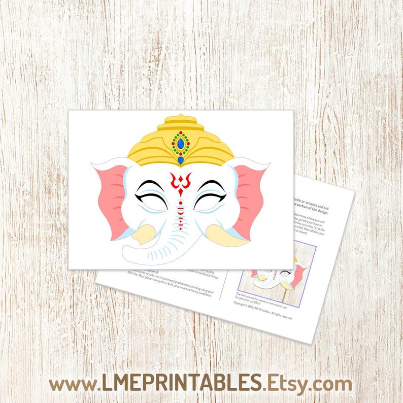 Ganesha Mask Printable Lord God Hindu Costume Ancient India School ...