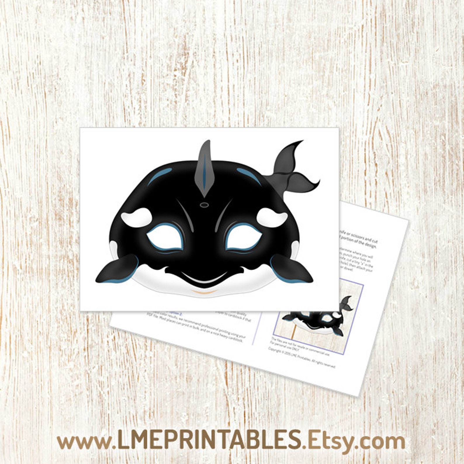 Orca Printable Mask Costume Halloween Cetacean Pool Party Favor Beach ...