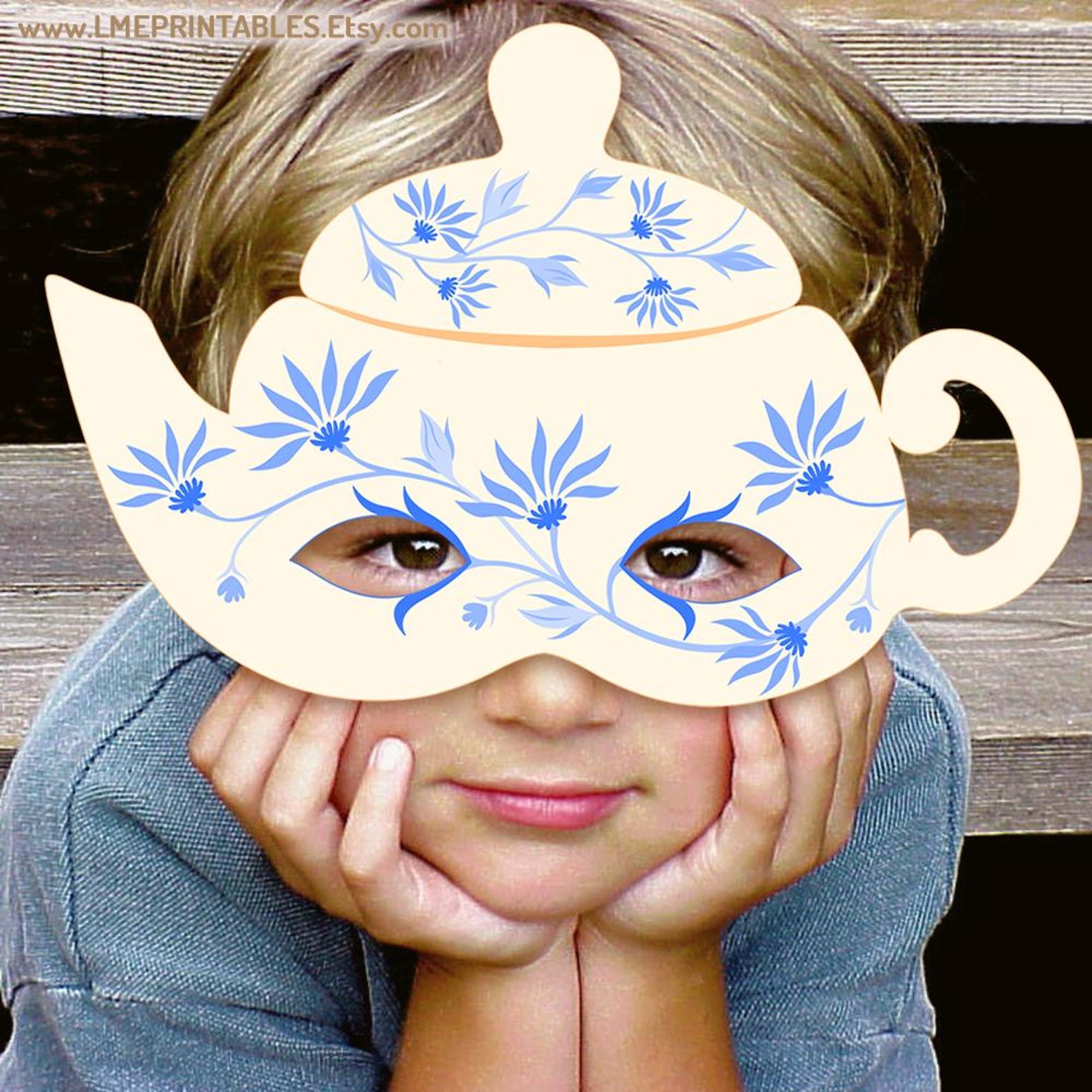 Teapot Mask Printable Tea Party Birthday Costume Favor Game Delft ...