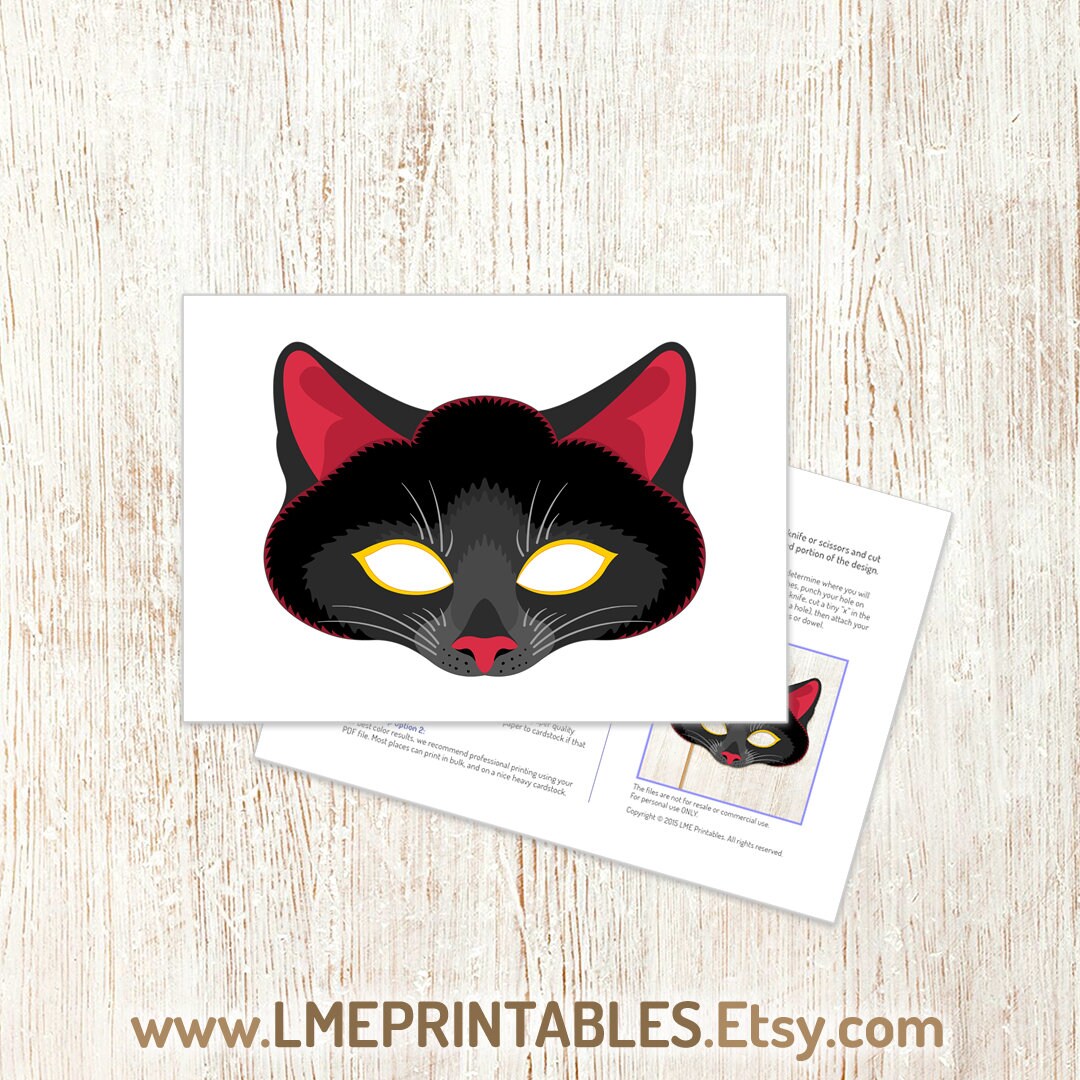 Black Cat Mask Printable Halloween Party Costume Pet Animal Pattern ...