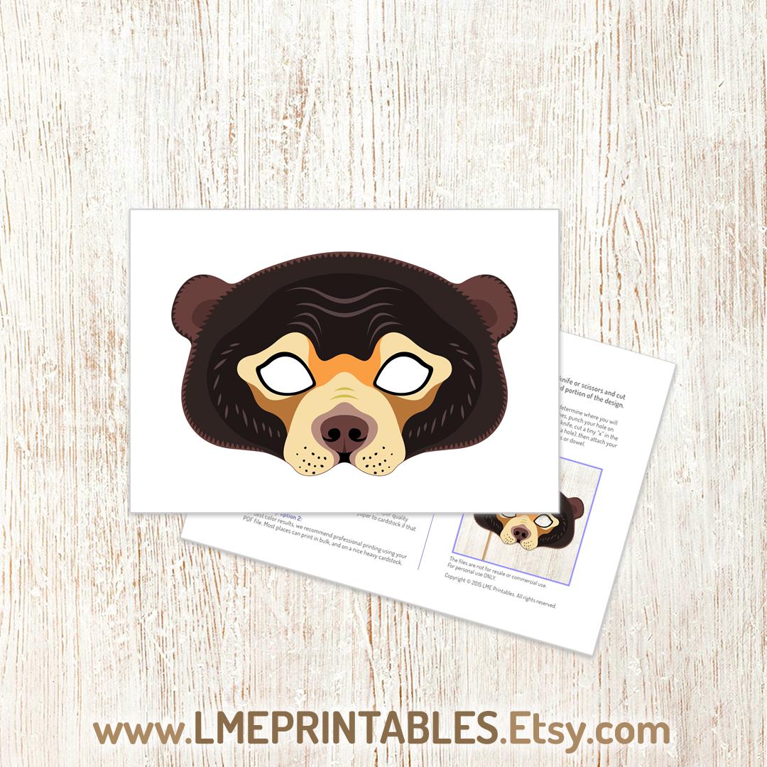 Sun Bear Mask Printable Costume Halloween Woodland Paper Animal Honey ...