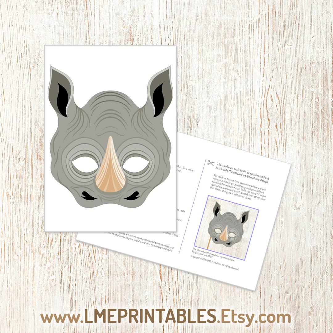 Rhino Mask Printable Safari Animal Costume Kid Adult Birthday Template ...