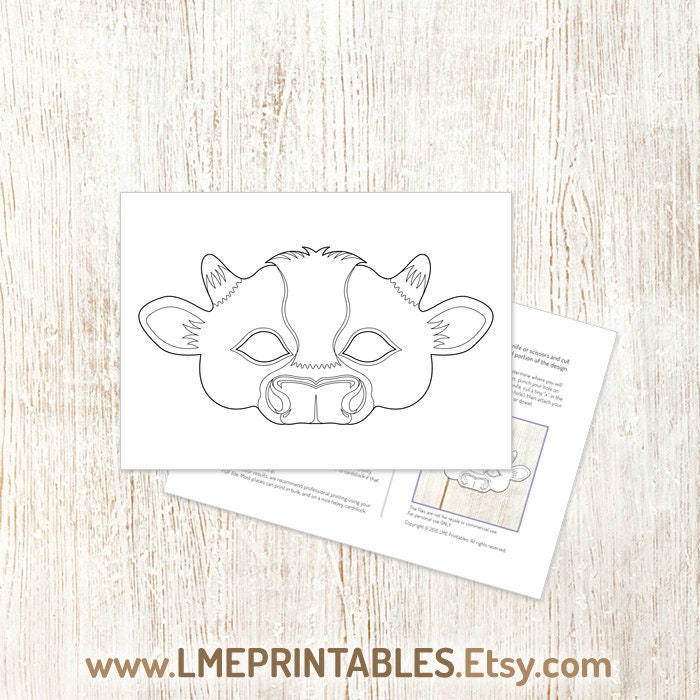 Cow Coloring Mask Printable Colouring Animal Farm Halloween - Etsy UK