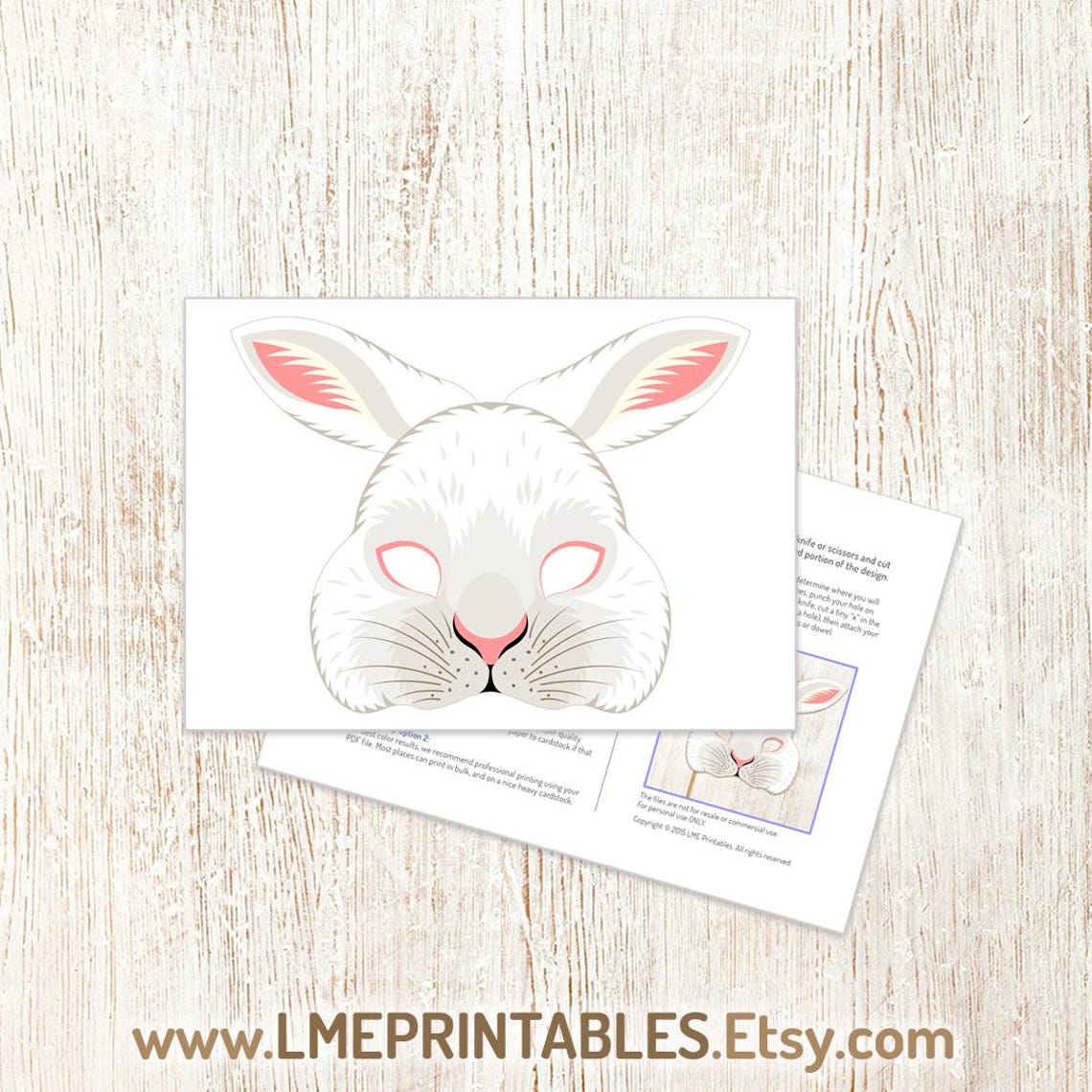 White Rabbit Mask Printable Costume Easter Paper Bunny Halloween Hare ...