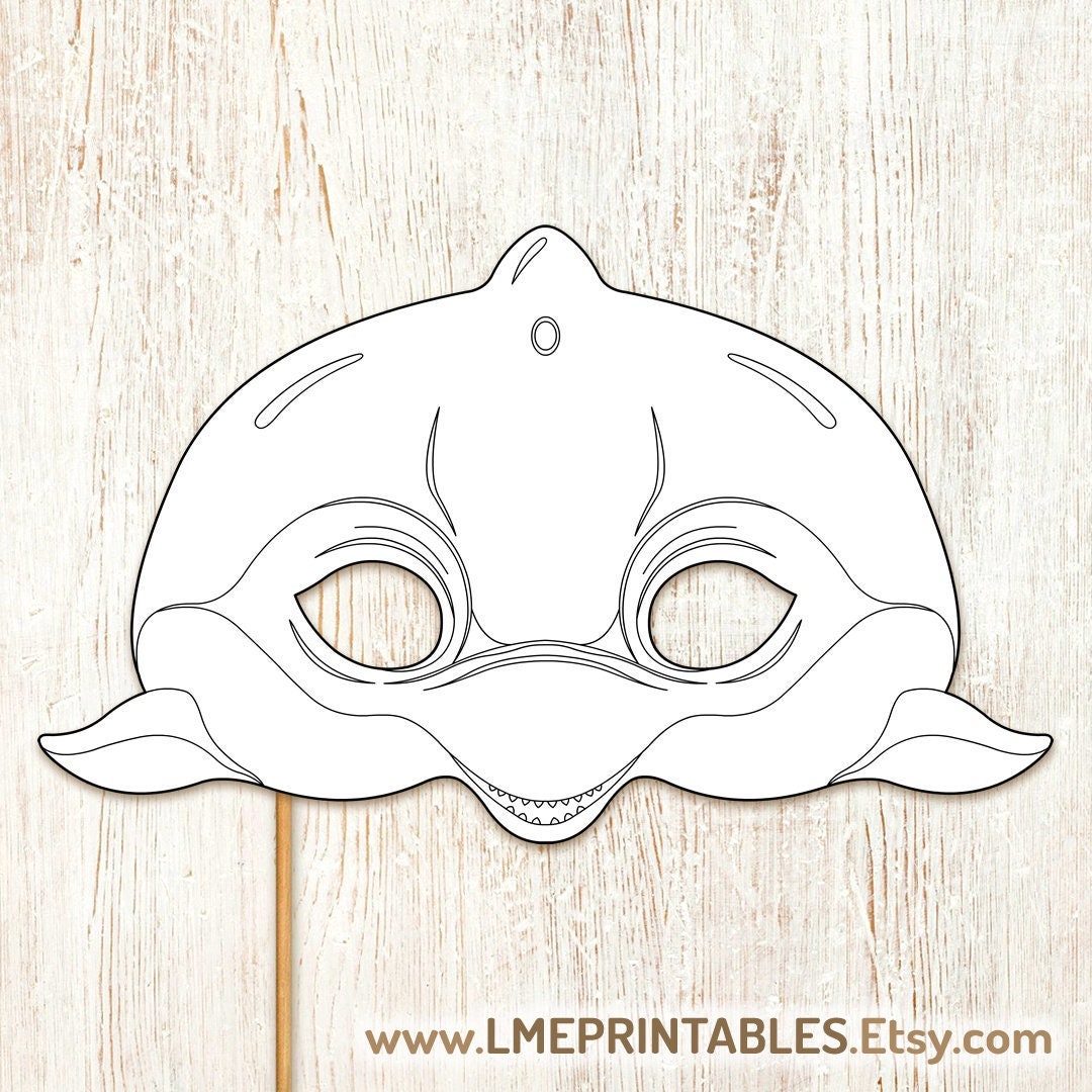 Dolphin Coloring Mask Printable Halloween Costume Carnival Pool Party ...