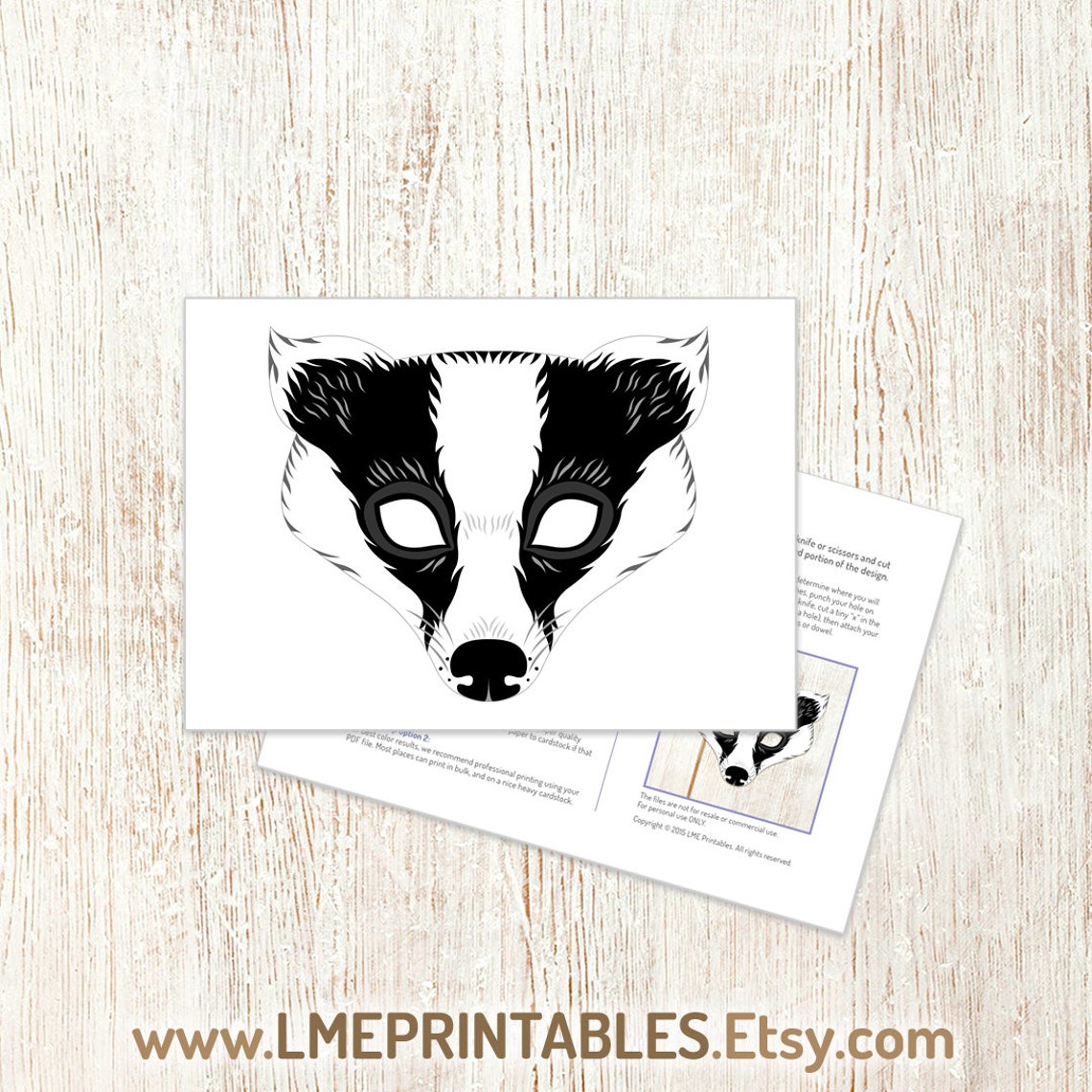 Badger Mask Printable Halloween Costume Animal Hufflepuff - Etsy