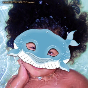 Whale Mask Printable Halloween Costume Blue Whale Pool Party | Etsy