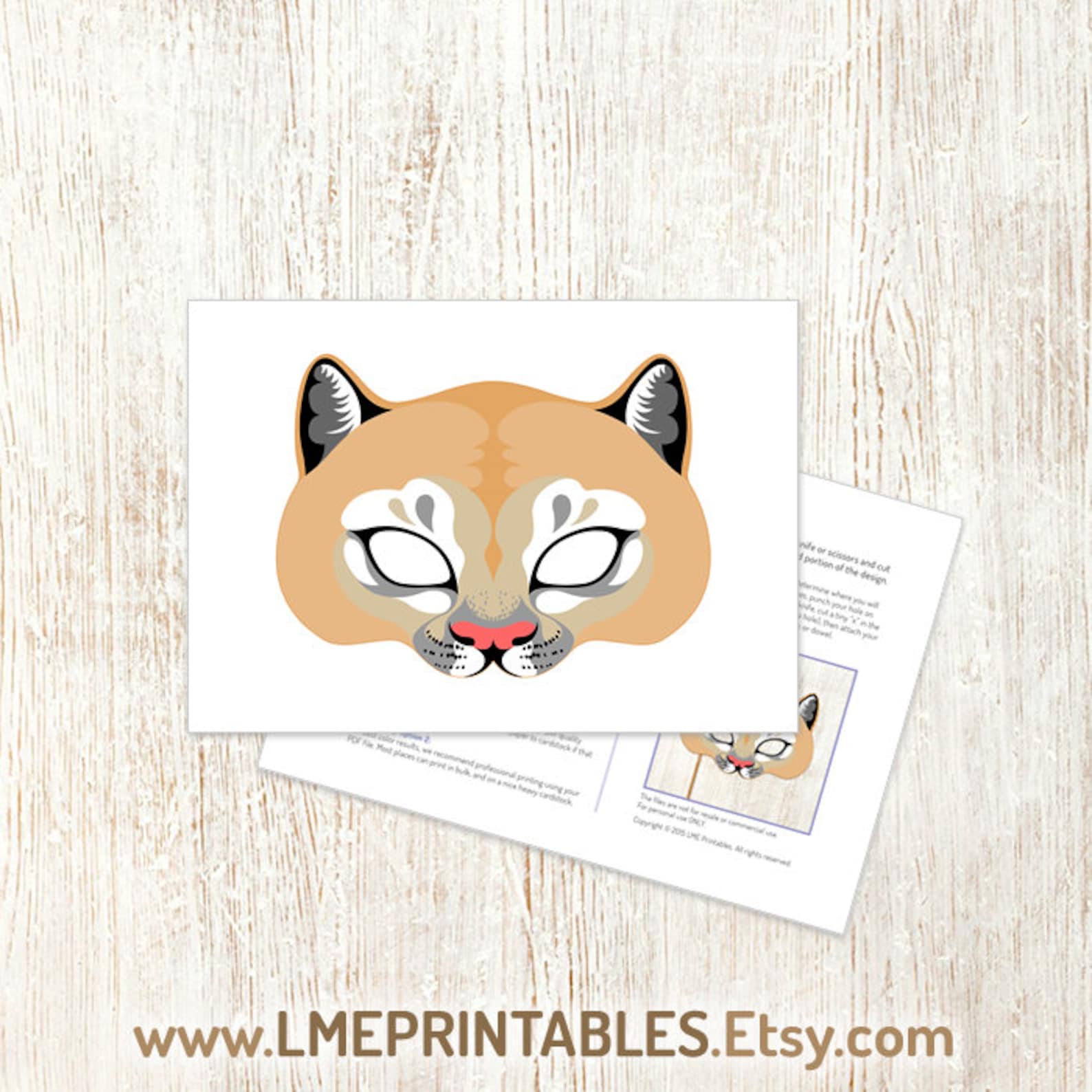 Puma Mask Printable Mountain Lion Animal Costume Carnival Cougar ...