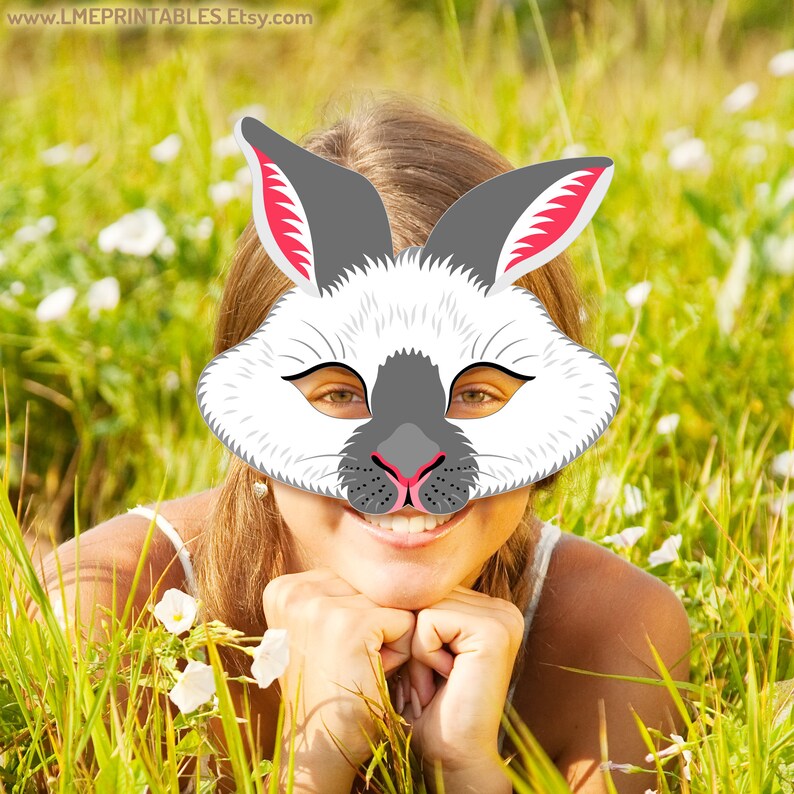 Rabbit Printable Mask Easter Gray White Bunny California Halloween Hare ...