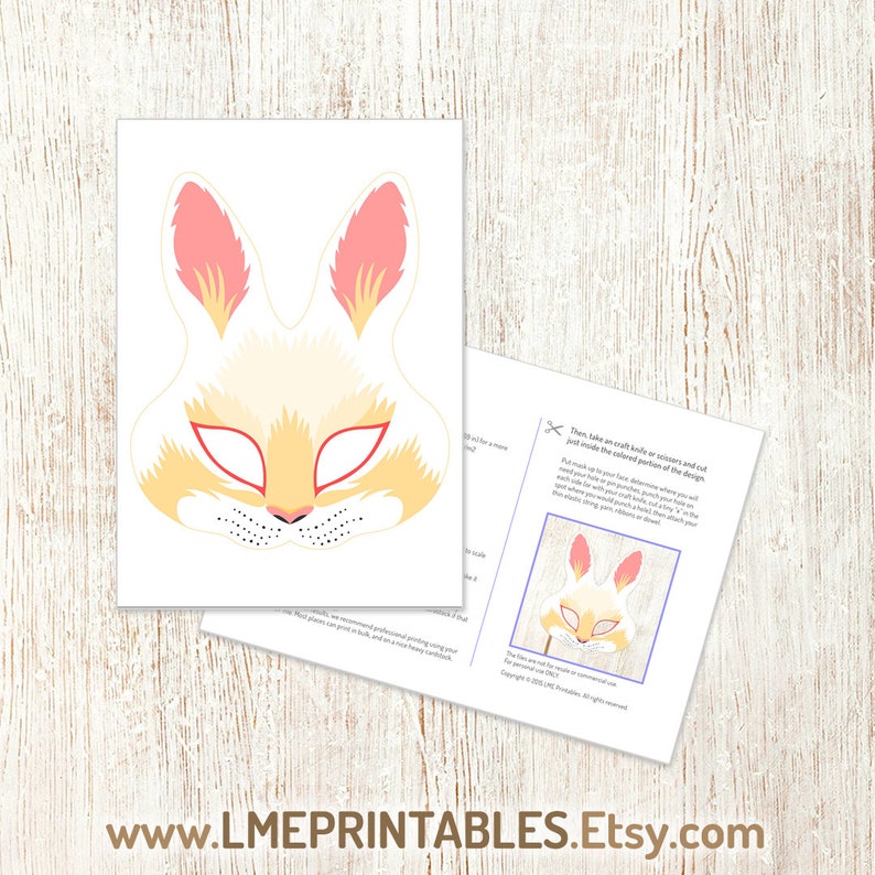 Bunny Rabbit Mask Printable Costume Forest Animal Farm Easter Paper ...