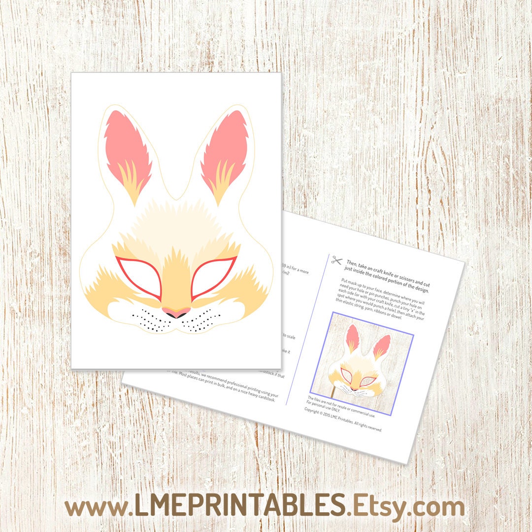 Bunny Rabbit Mask Printable Costume Forest Animal Farm Easter Paper ...