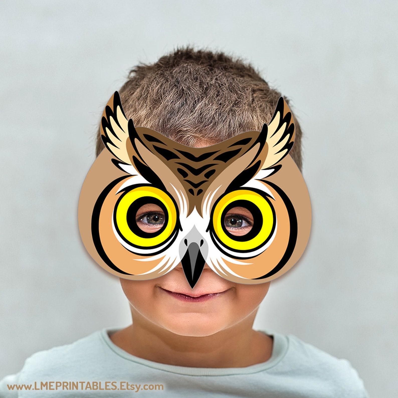 Owl Mask Printable Great Horned Owl Costume Bird Halloween Paper Craft ...