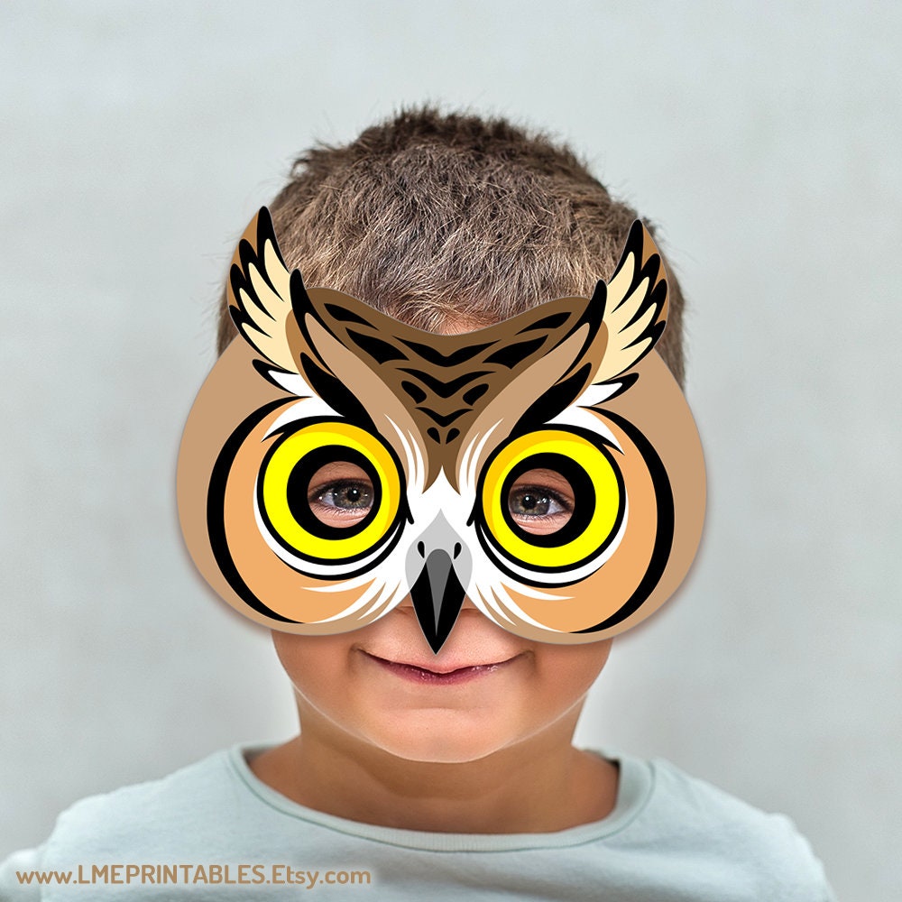 Owl Mask Bird Printable Great Horned Owl Halloween Costume Party Paper ...