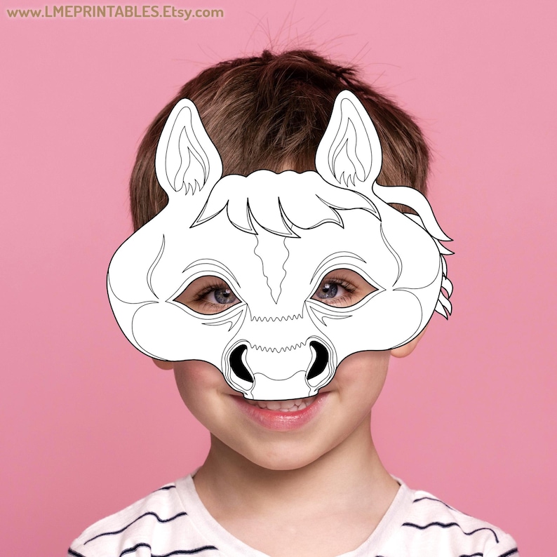 Horse Coloring Mask Printable Costume Colouring Pony Animal Farm Party ...
