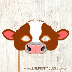 Cow Mask Printable Costume Calf Halloween Brown White Mask - Etsy