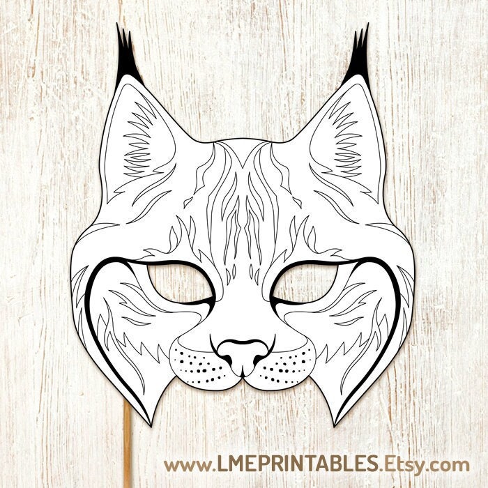 Lynx Coloring Mask Printable Halloween Animal Costume Masks Bobcat Kid ...