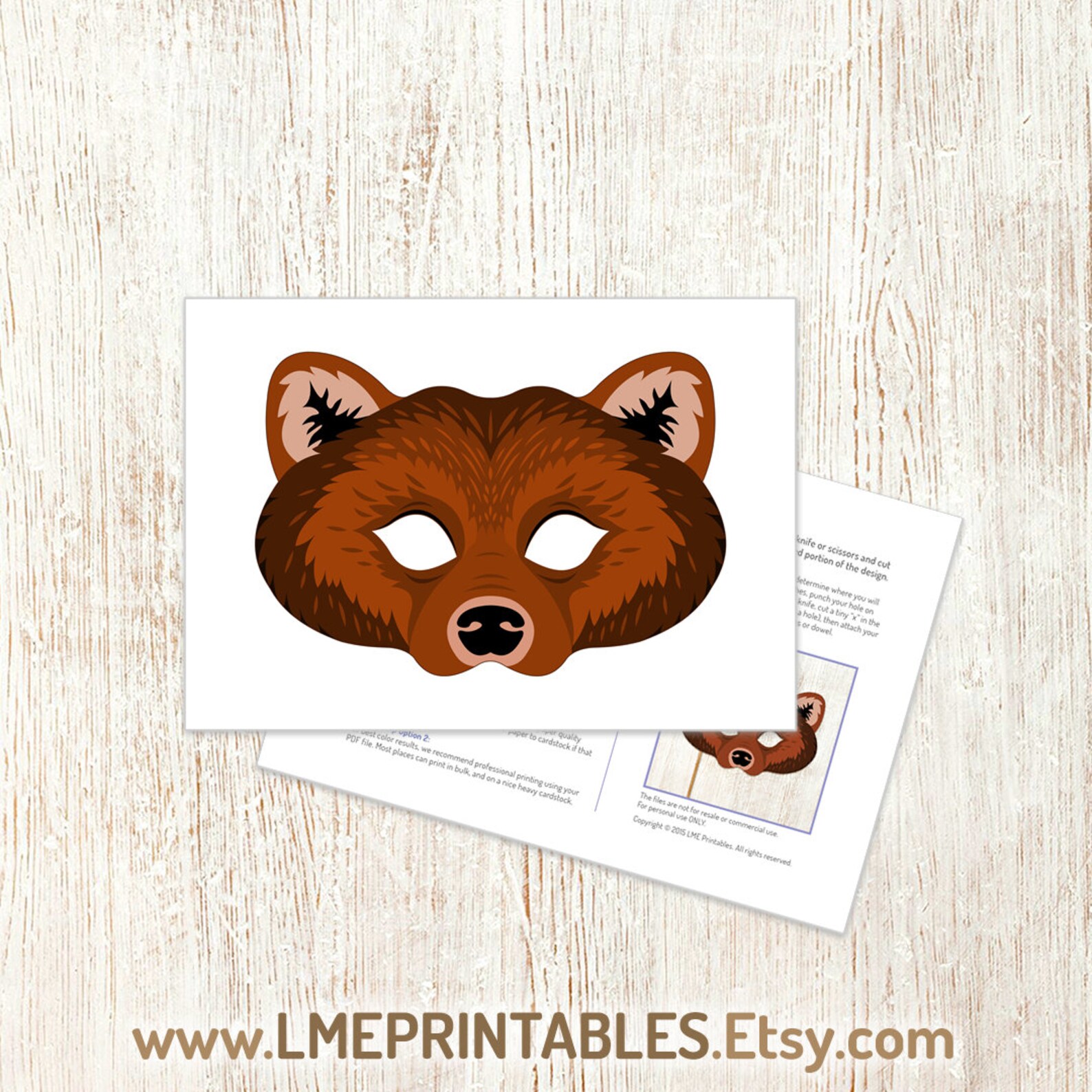 Bear Mask Printable Grizzly Bears Brown Halloween Costume Paper Masks ...