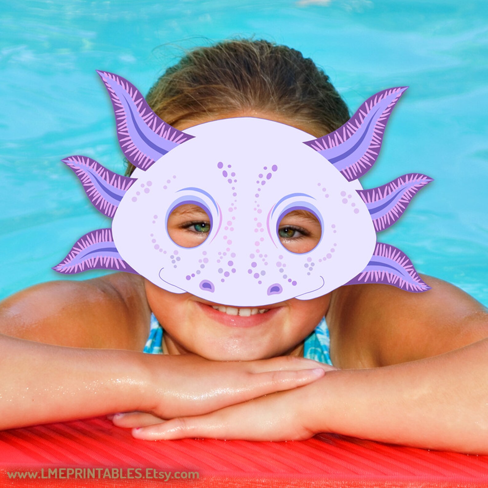 Lavender Axolotl Mask Printable Halloween Costume Template Purple ...