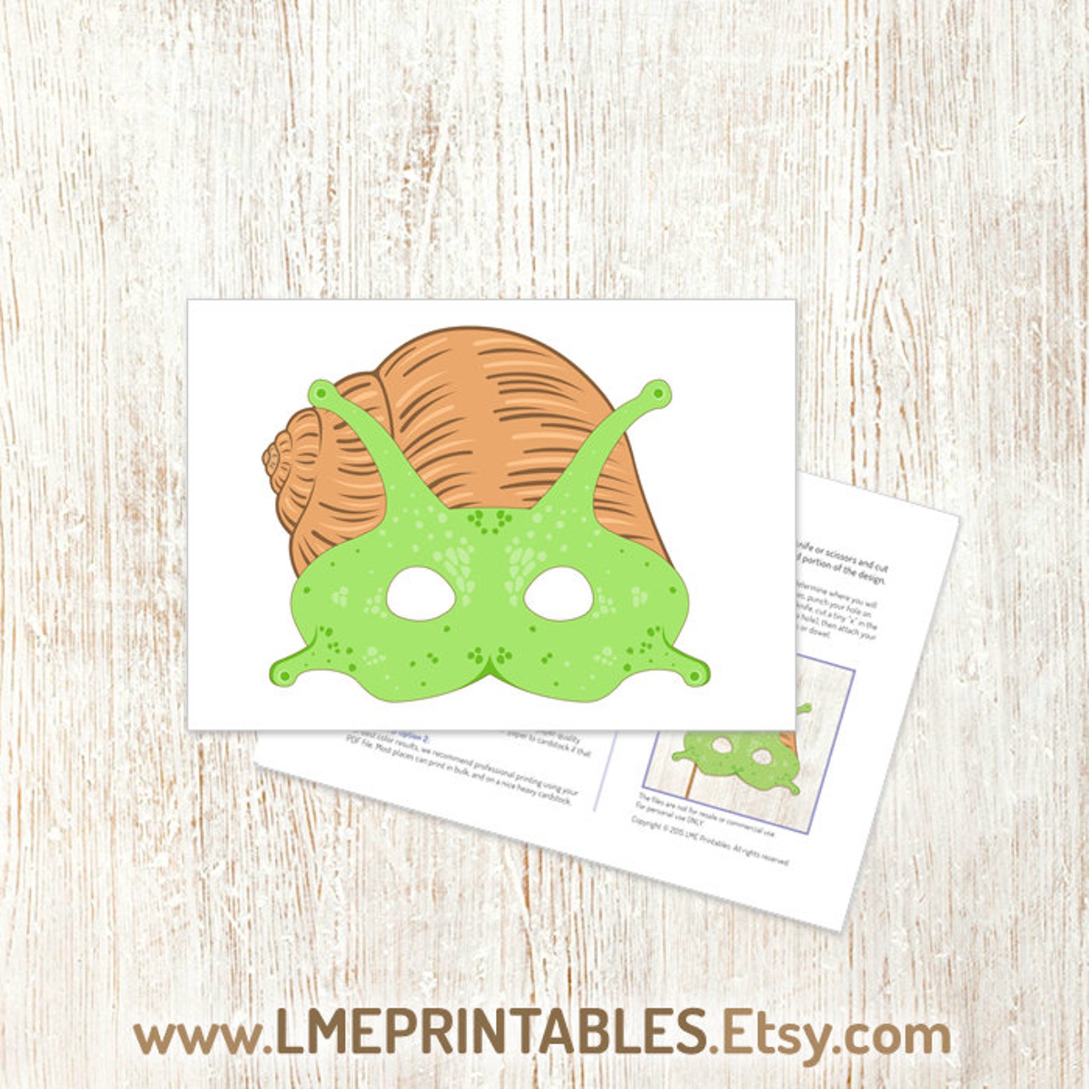 Snail Printable Mask Halloween Costume Animals Shell Masks Party Garden ...