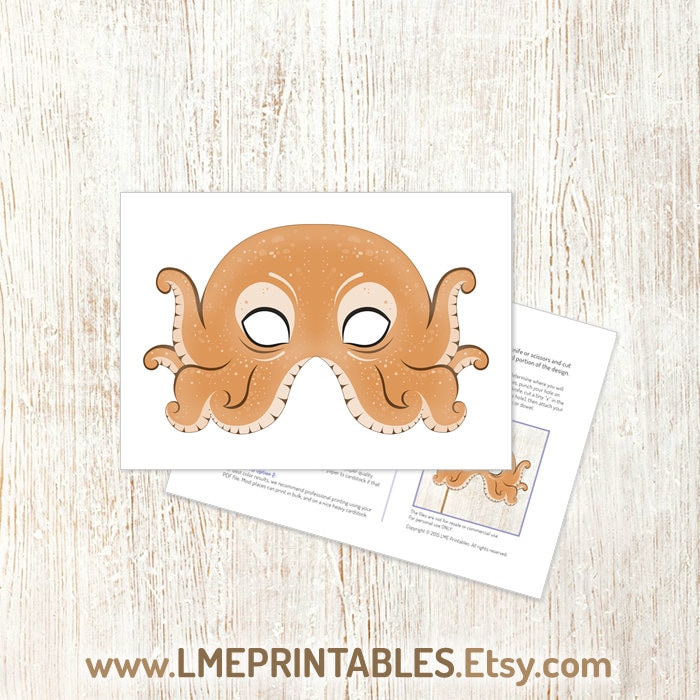 Octopus Mask Printable Halloween Masks Costume Sea Monster Etsy