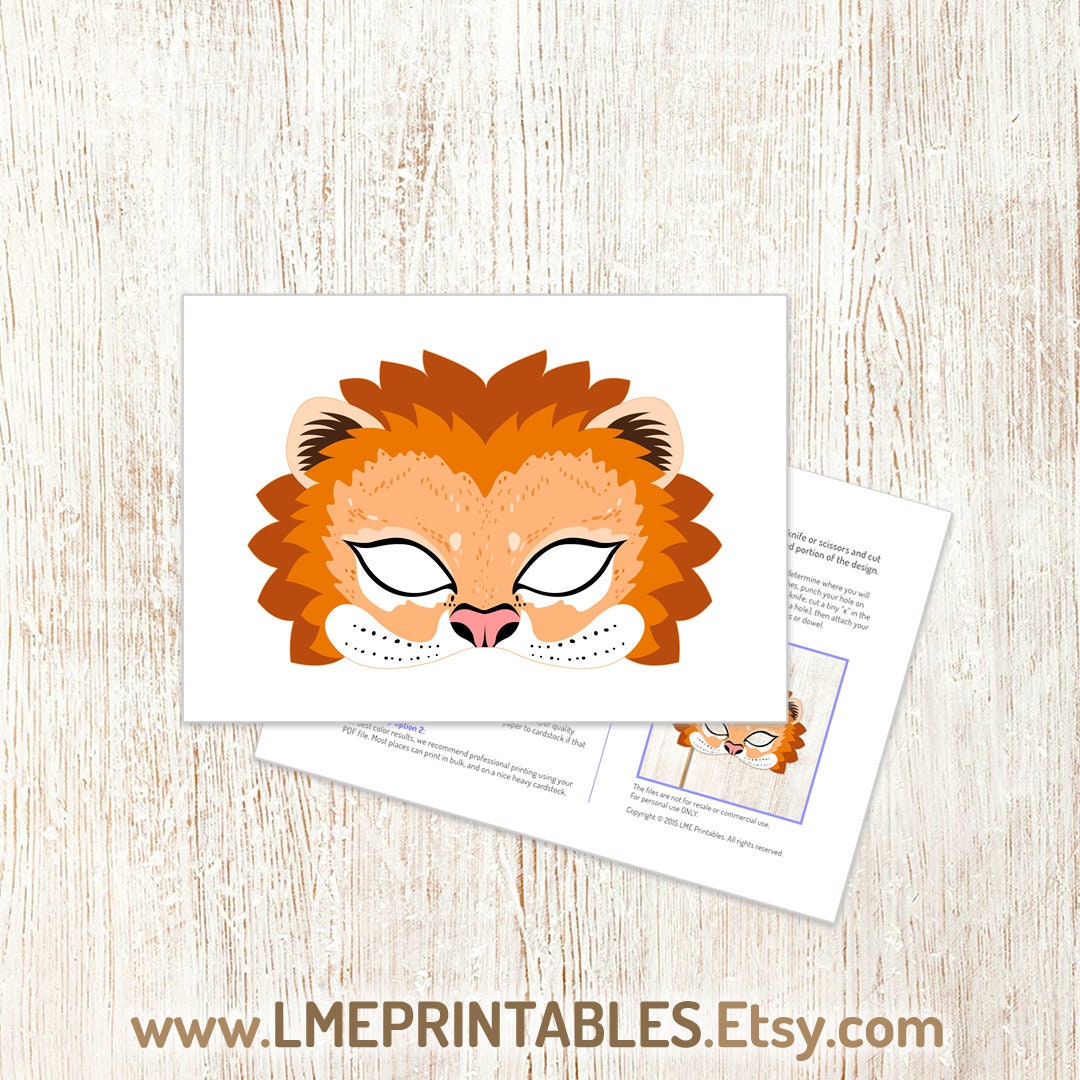 Lion Mask Printable Animal Costume Safari Party Favor Adult Kid Lion ...